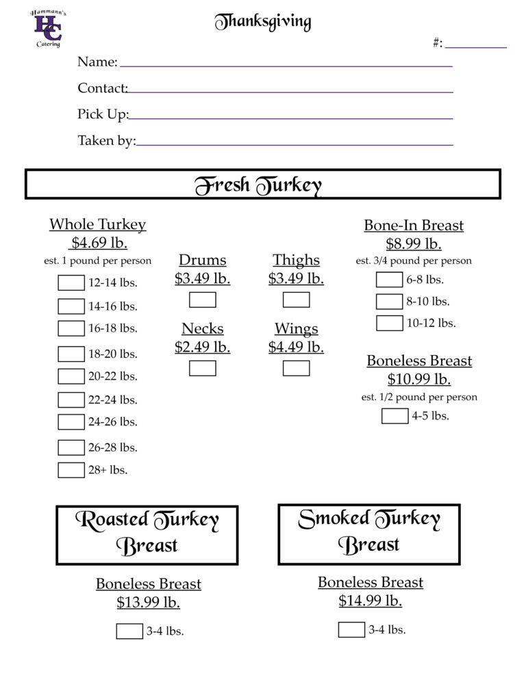 Thanksgiving Order Form